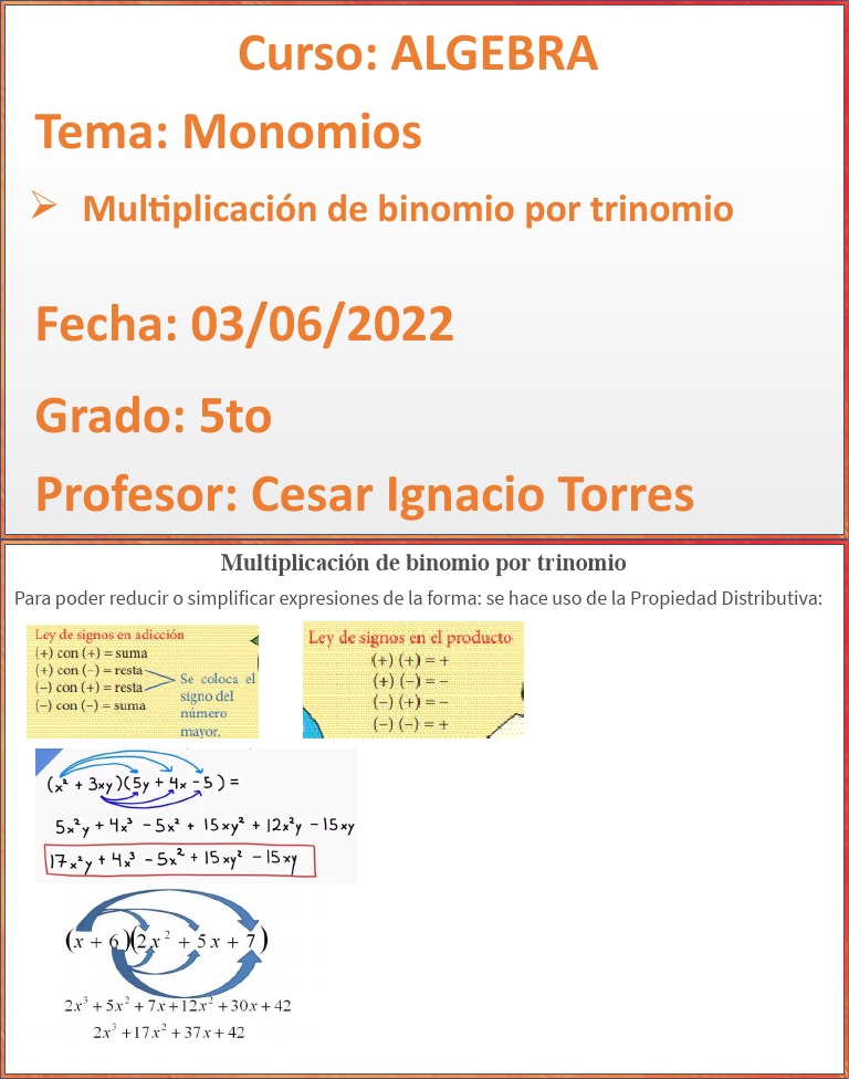 Cómo multiplicar un binomio por un trinomio utilizando la propiedad ...