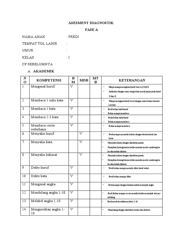Form Asesmen Fredi | PDF