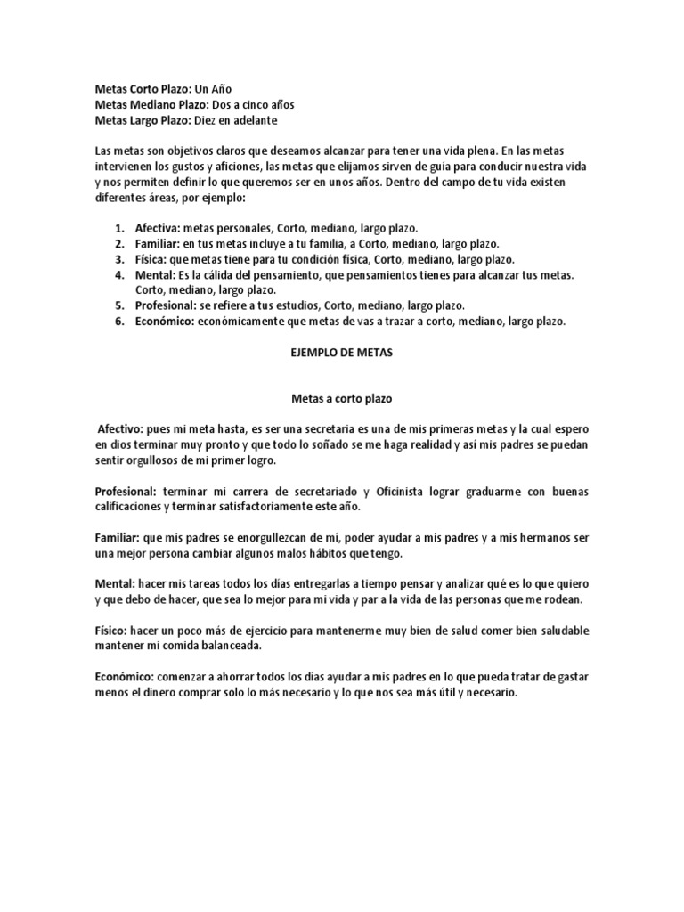 Ejemplo de Metas | PDF | Autoestima | Dieta