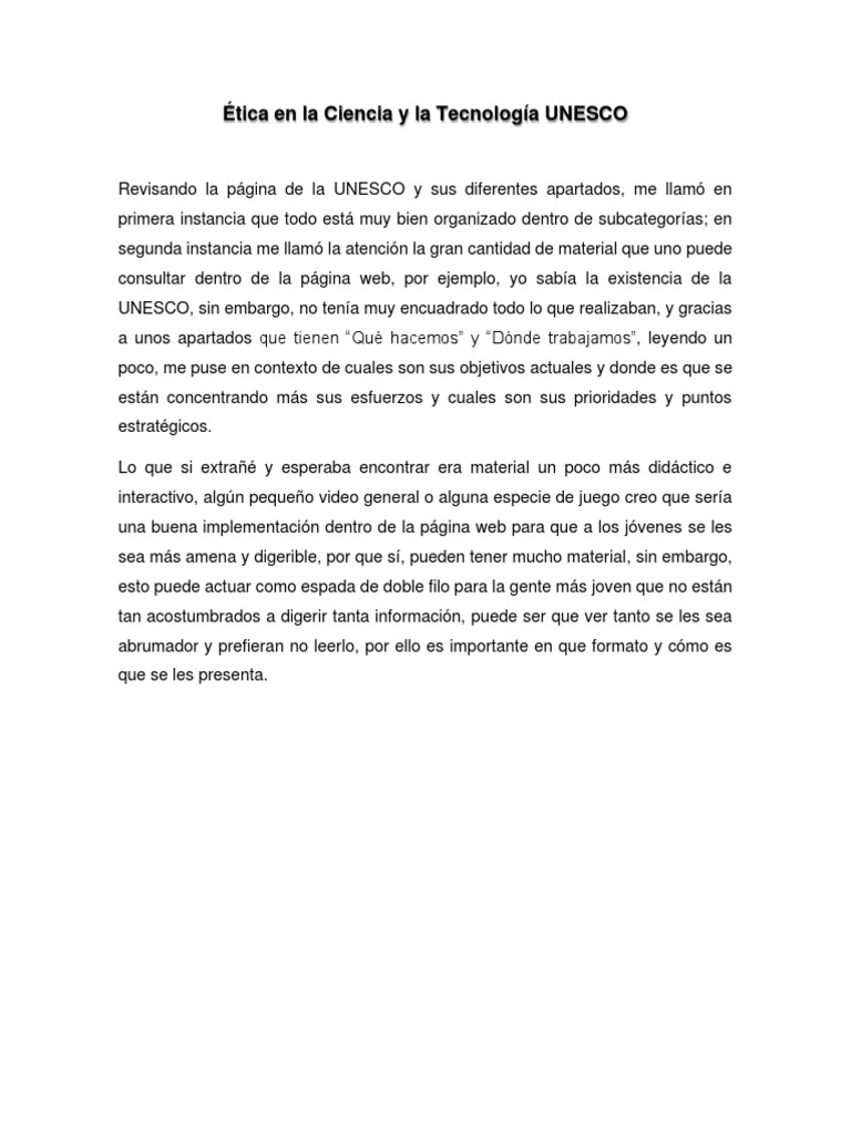 Ética en La Ciencia y La Tecnología UNESCO | PDF