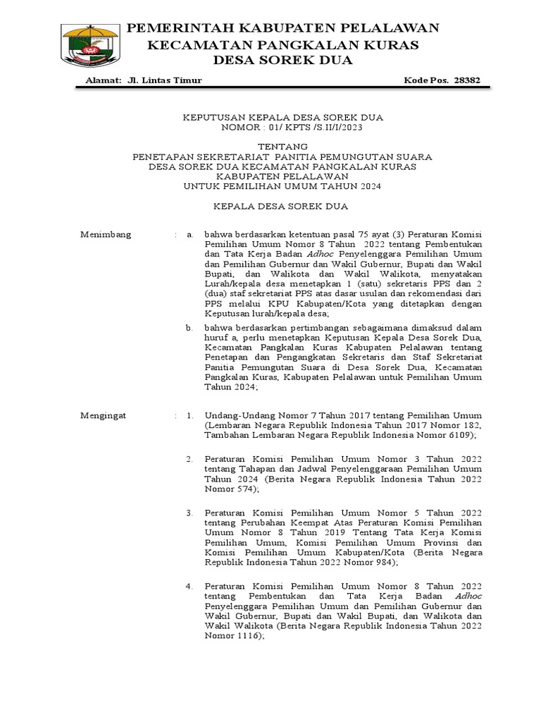 Contoh SK Sekretariat PPS | PDF