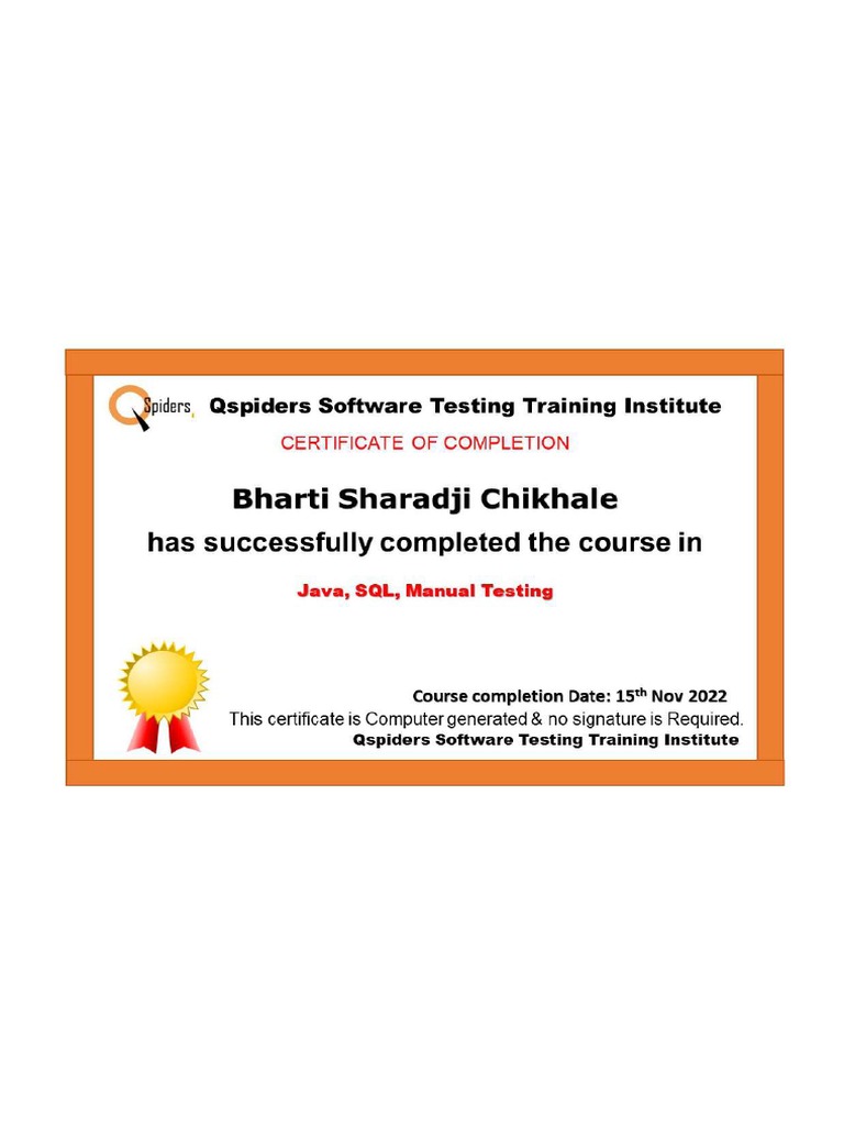 Qspider Letter Course Completion | PDF