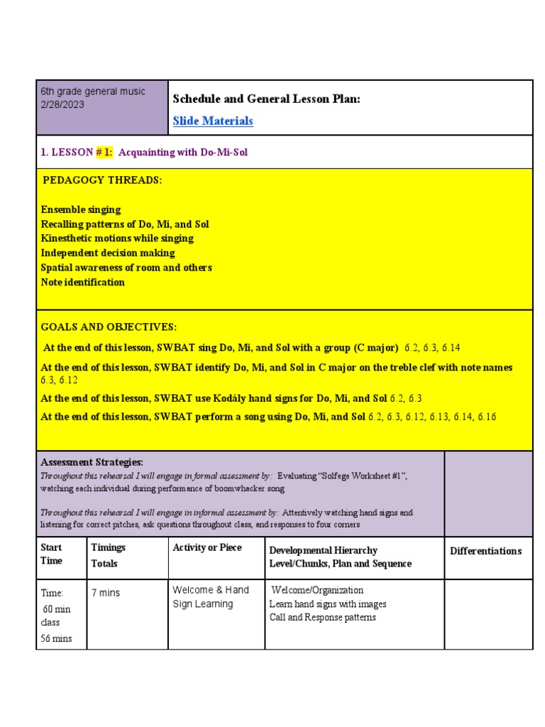 6th Grade Music Lesson Plan | PDF | Singing | Lesson Plan