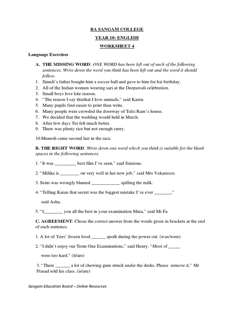 Year 10 English Language Worksheet | PDF