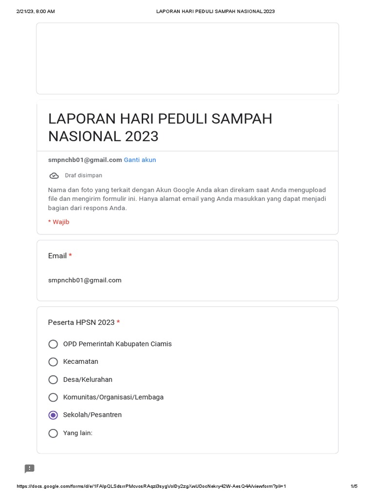 Laporan Hari Peduli Sampah Nasional 2023 | PDF