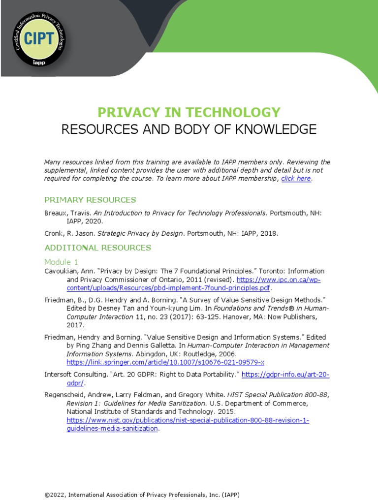 CIPT Onl ResourcesandBoKMapping v2.0 PDF | PDF | Privacy | Security