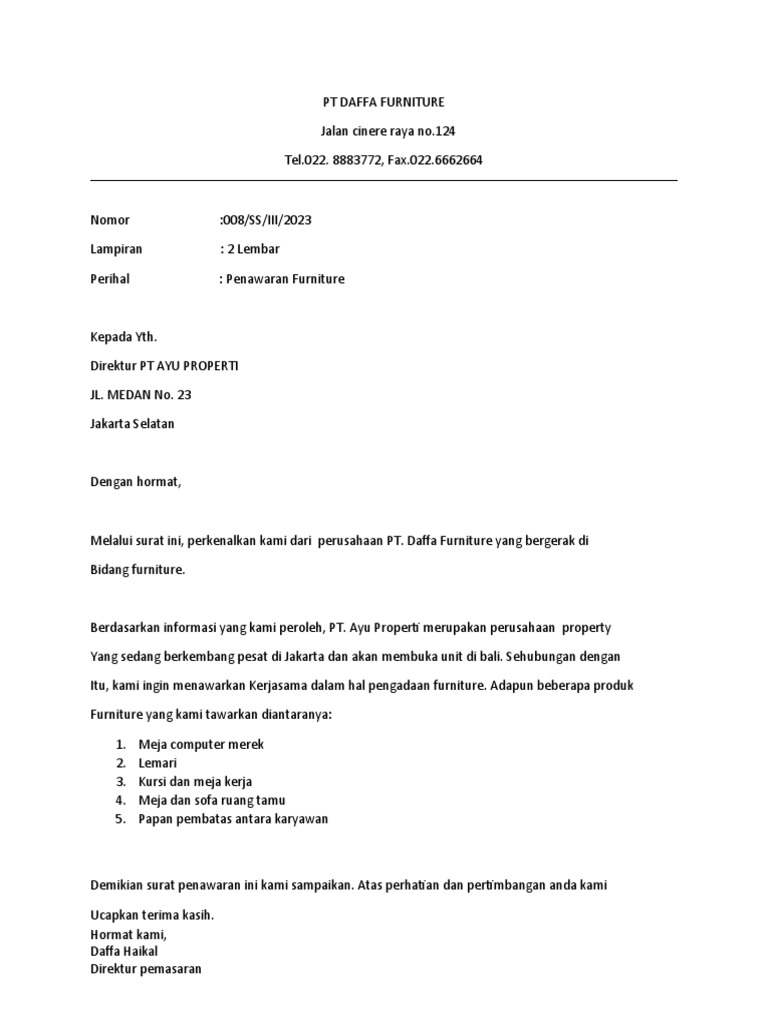 Data Daffa XII BDP2 SURAT PENAWARAN | PDF