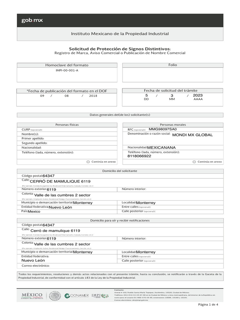 IMPI - 00 - 001 - A - 2018 - Edit 2 PDF | PDF | Marca comercial | México