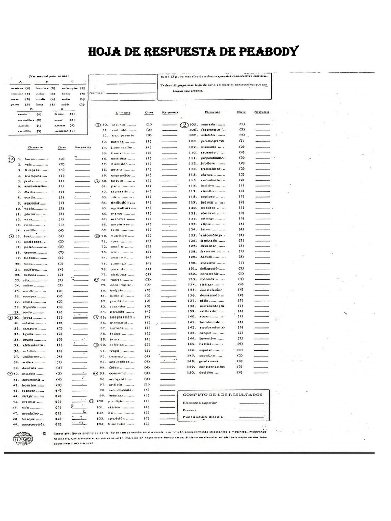 Hoja de Respuestas PEABODY | PDF