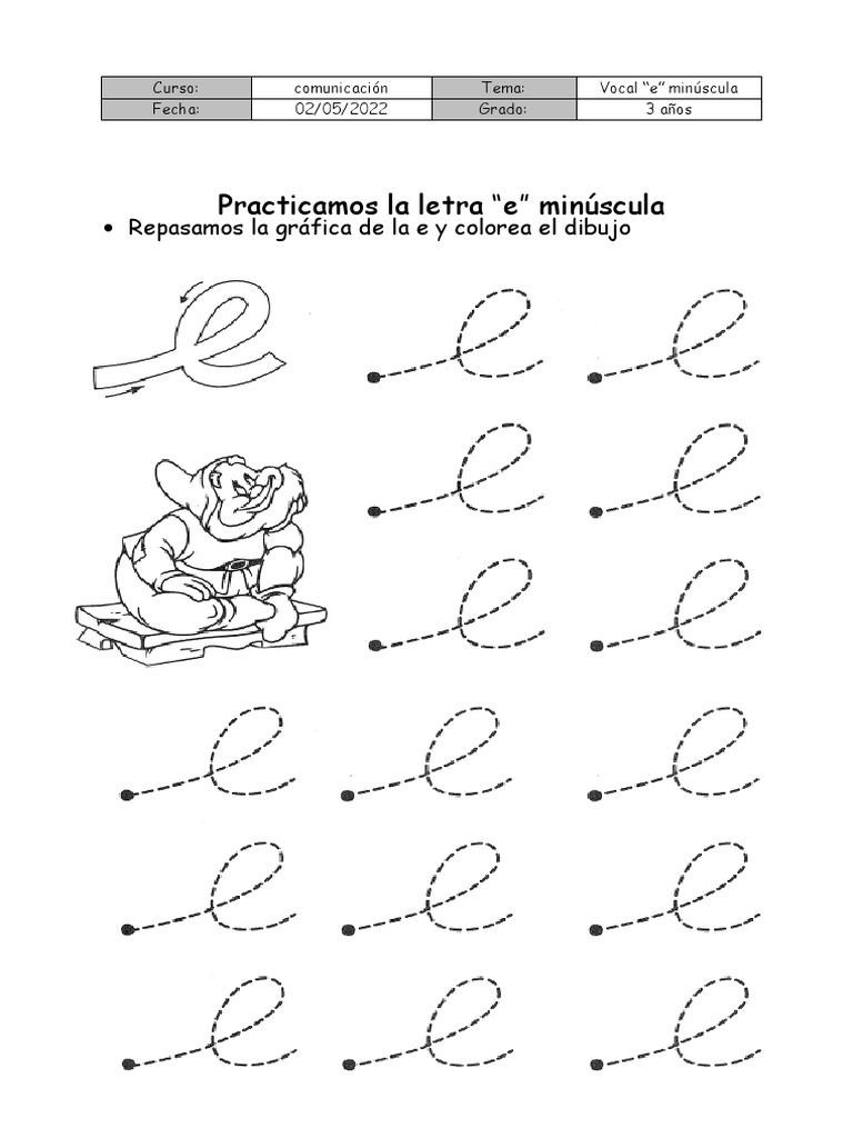 Práctica de la letra "e" minúscula | PDF | Artes del Lenguaje y ...