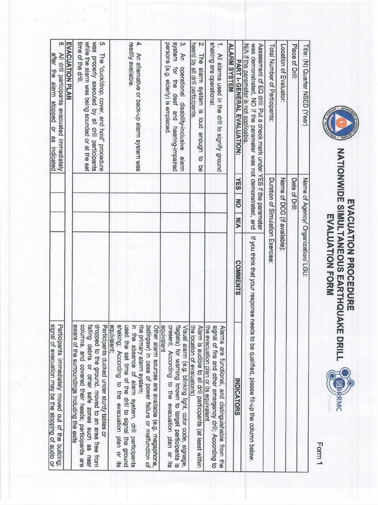 Evacuation Drill Evaluation Form 3 PDF | PDF