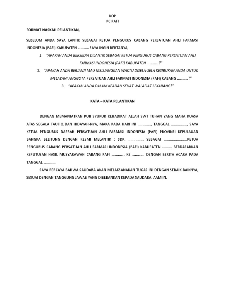 Format Naskah Pelantikan | PDF