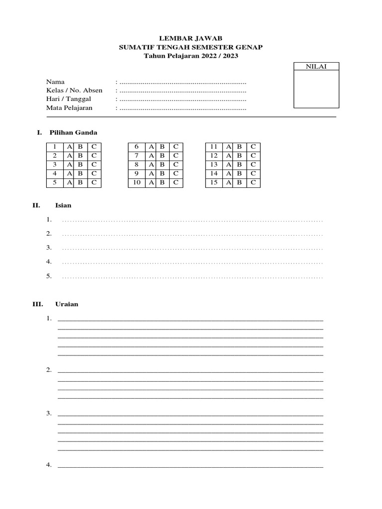 Lembar Jawab STS Genap Fix | PDF