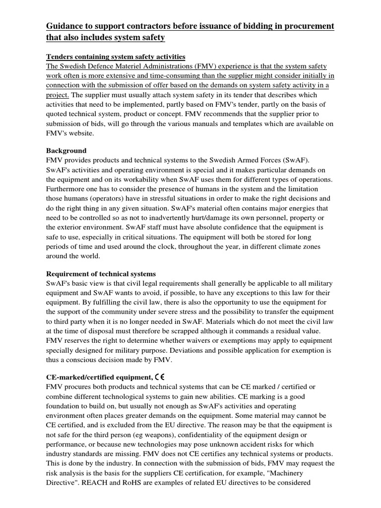 FMV - Guidance To Support Contractors Before System Safety Work | PDF ...