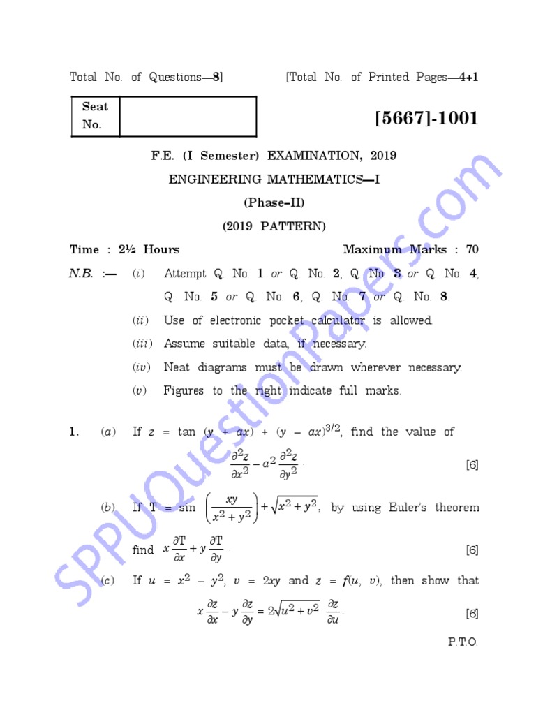 Be - First Year Fe Engineering - Semester 1 - 2019 - November - Engineering Mathematics I ...