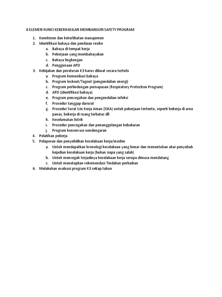 6 ELEMEN KUNCI KEBERHASILAN MEMBANGUN SAFETY PROGRAM | PDF