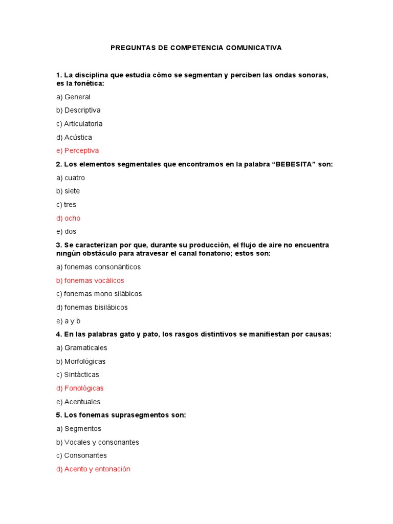 Preguntas de Competencia Comunicativa | PDF