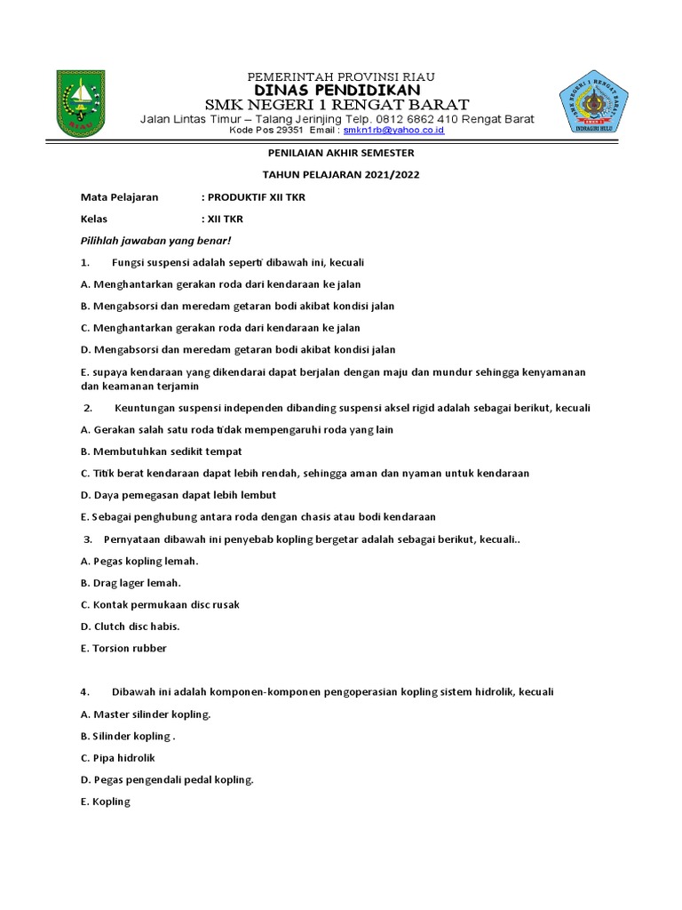 Soal Produktif TKR XII | PDF | Teknologi & Rekayasa