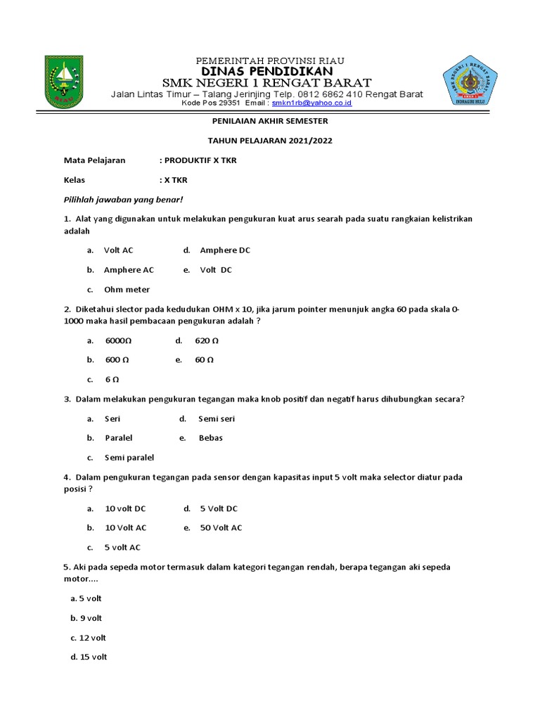 Soal Akhir Semester SMK TKR | PDF | Metode & Bahan Ajar | Teknologi & Rekayasa