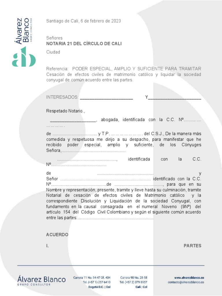 Modelo Poder Divorcio | PDF | Propiedad de la comunidad | Matrimonio