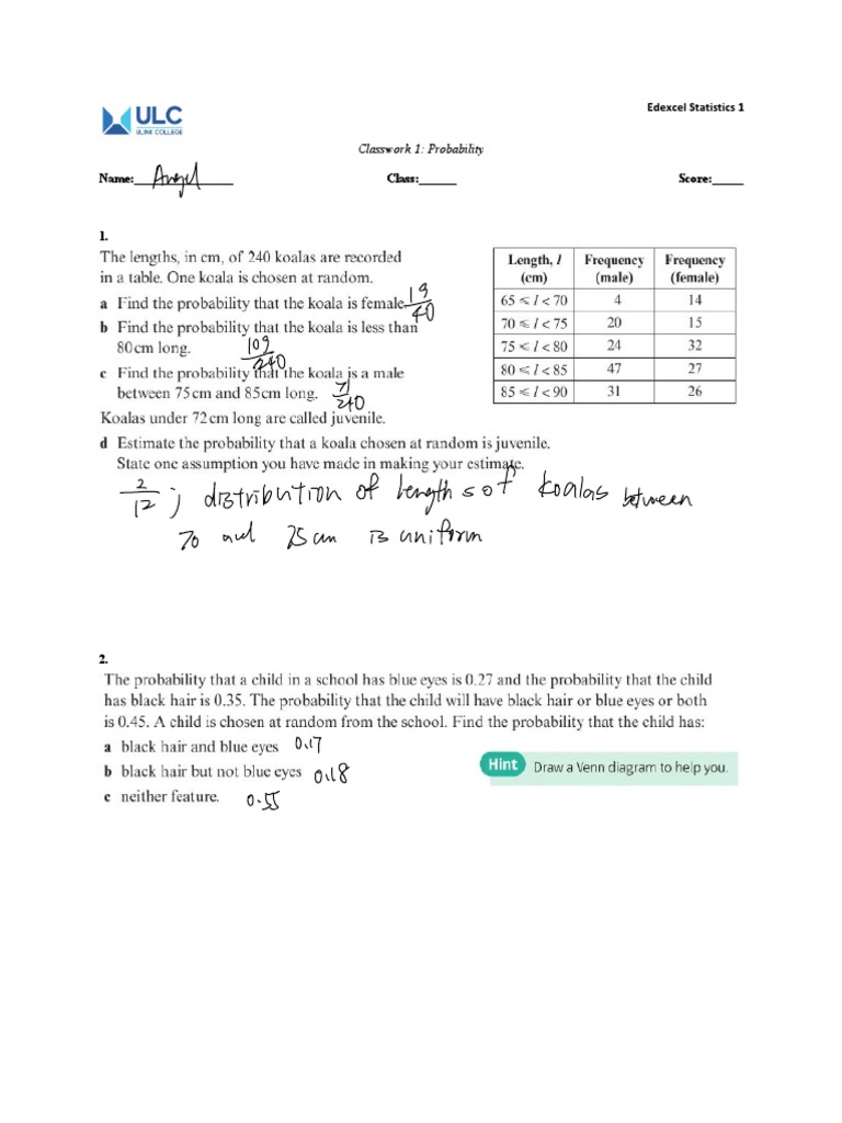 Classwork 1 Probability PDF | PDF
