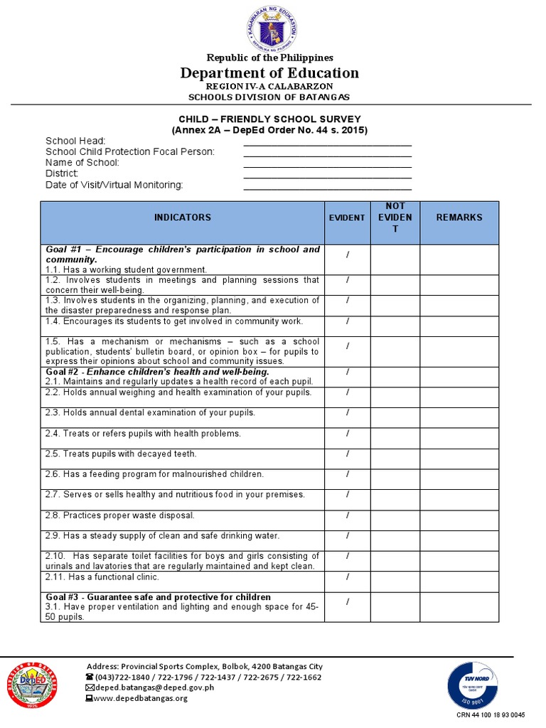 CFSS Checklist For Schools | PDF | Teachers | Bullying