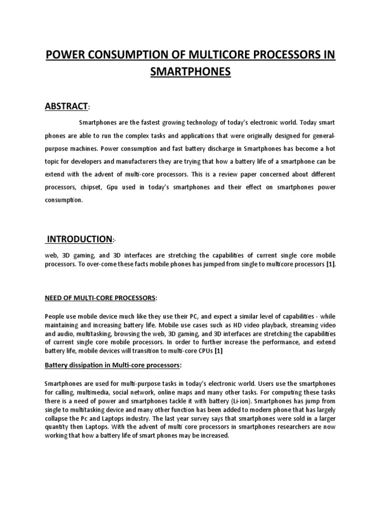 Power Consumption Of Multicore Processors In Smartphones Pdf Multi