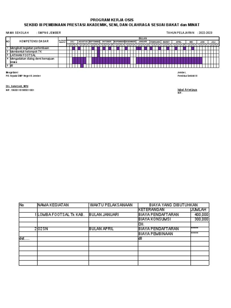 Program Kerja Osis Sekbid Iii 2023 | PDF