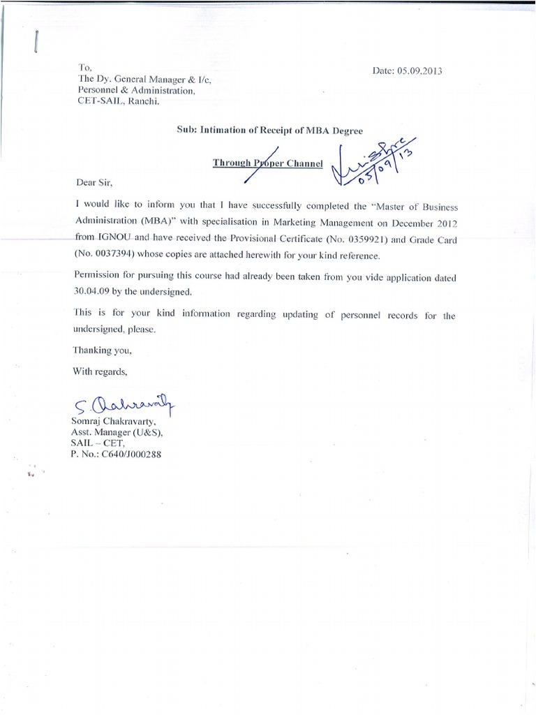 Mba Intimation | PDF