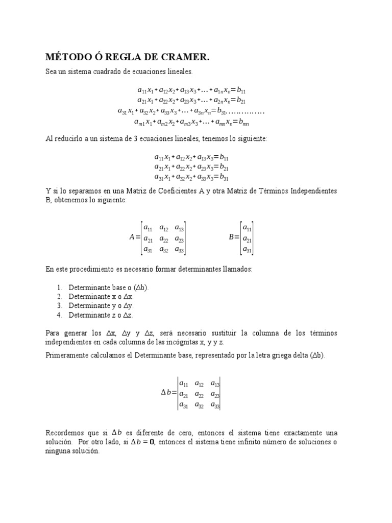 22 Método de La Regla de Cramer Correcto | PDF | Determinante | Ecuaciones