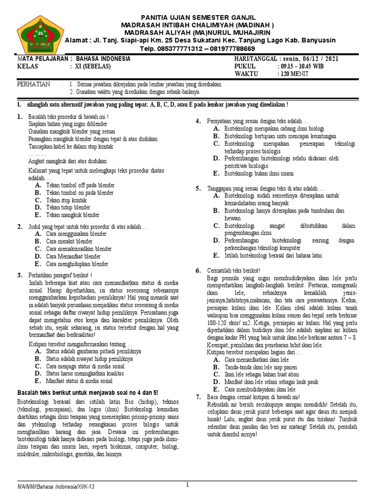 Soal PAS B.Indonesia Kelas XI K13 | PDF | Kajian Bahasa Asing | Kesehatan Holistik