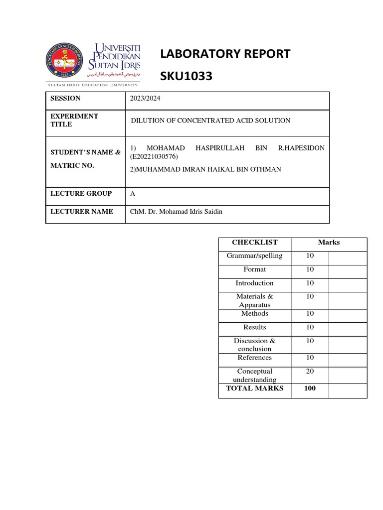 Lab Report Sku E3 | PDF | Hydrochloric Acid | Ph