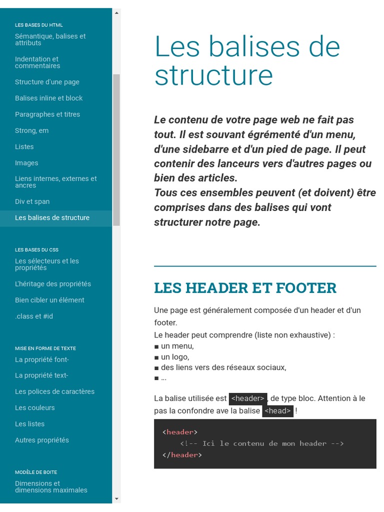 Apprendre HTML Et CSS - Les Balises de Structure PDF | PDF | Langage de balisage | Html