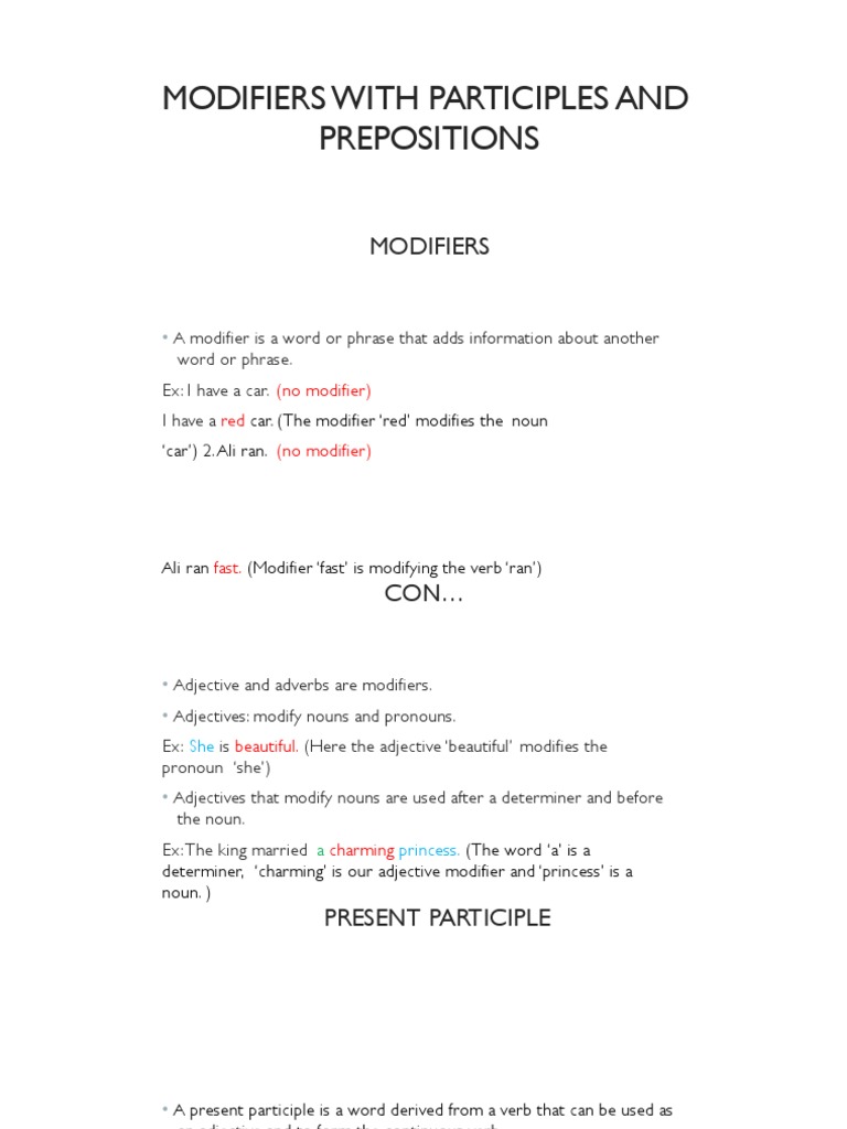 Modifiers With Participles and Prepositions | PDF
