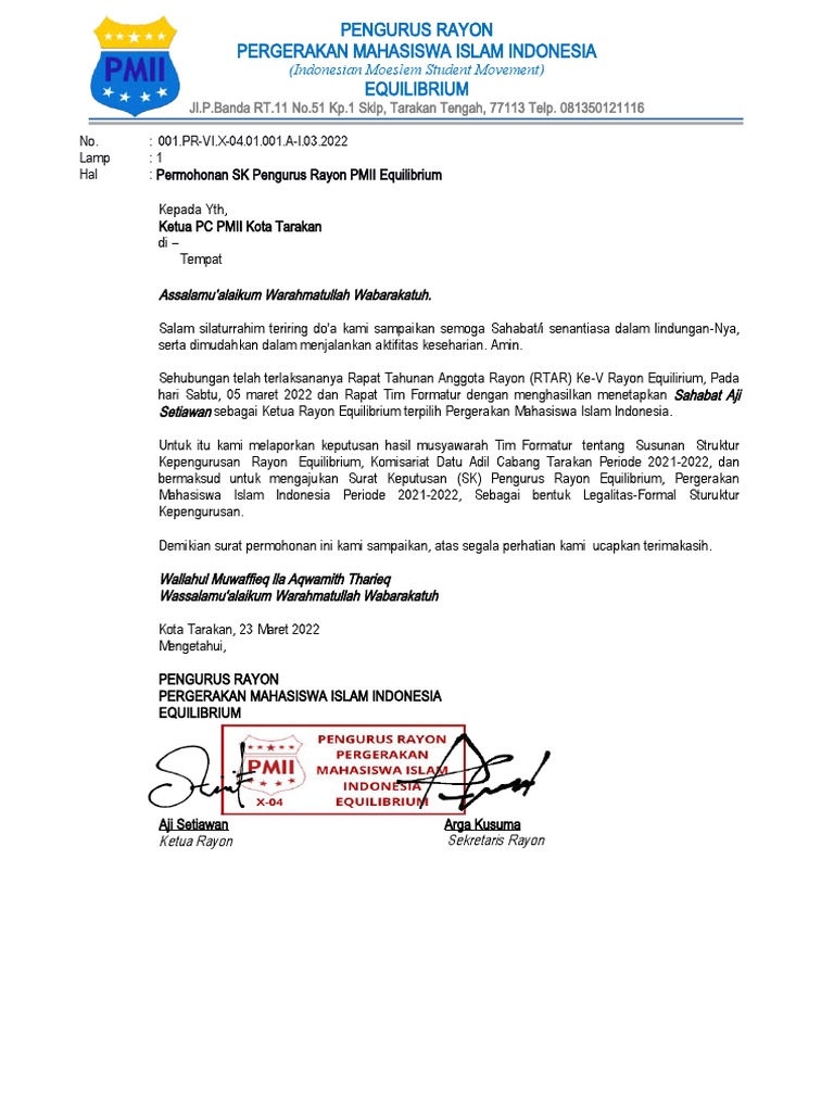 SK Pengurus Rayon PMII Equilibrium 2022 | PDF