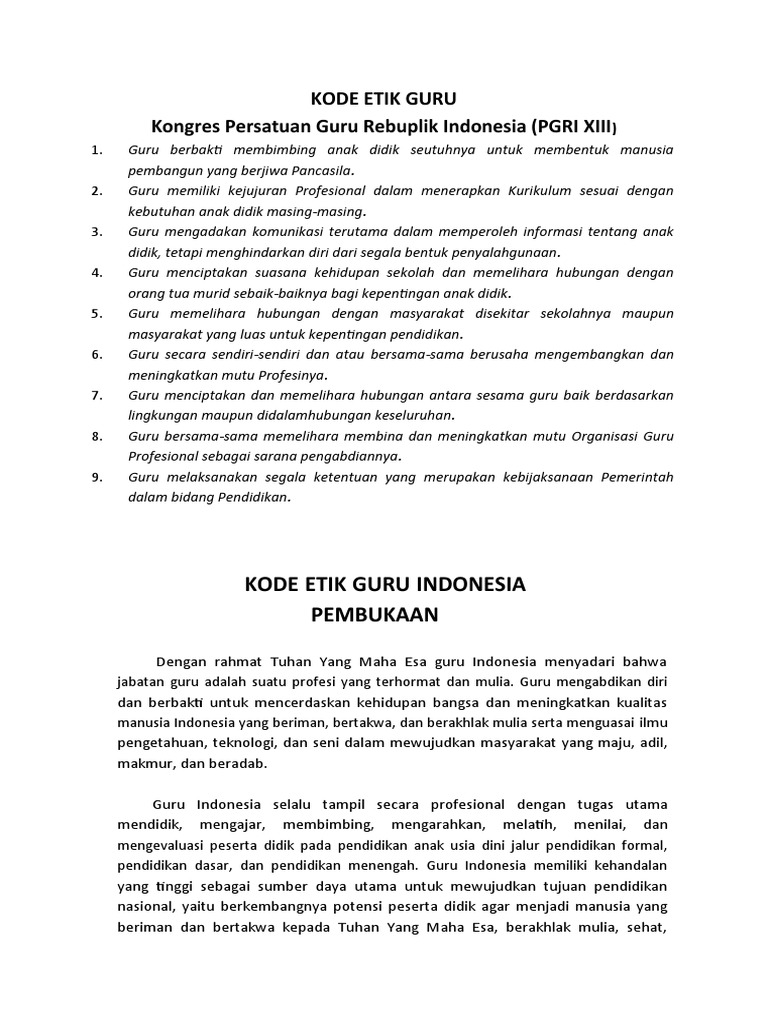 KODE ETIK GURU INDONESIA | PDF