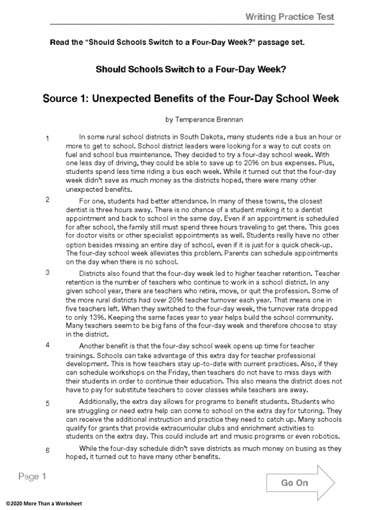 Four-Day Week Opinion Writing | PDF | Child Care | Teachers