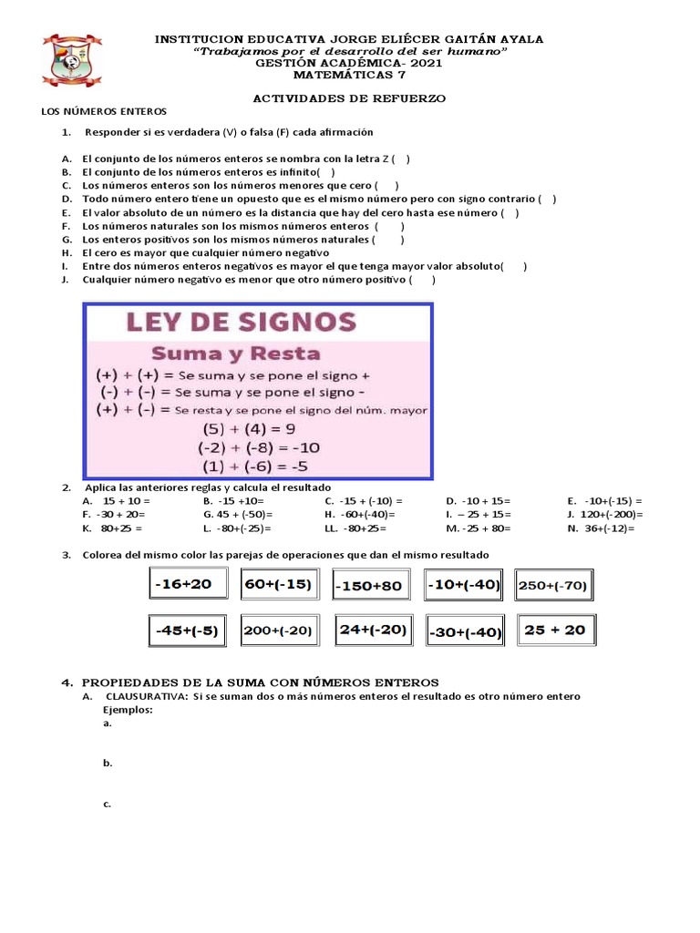 Guia 1 Matematicas 7-2022 | PDF | Entero | Números Guia 1 Matematicas 7-2022 | PDF | Entero | Números