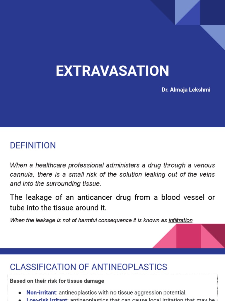 Extravasation and Its Management | PDF | Chemotherapy | Intravenous Therapy