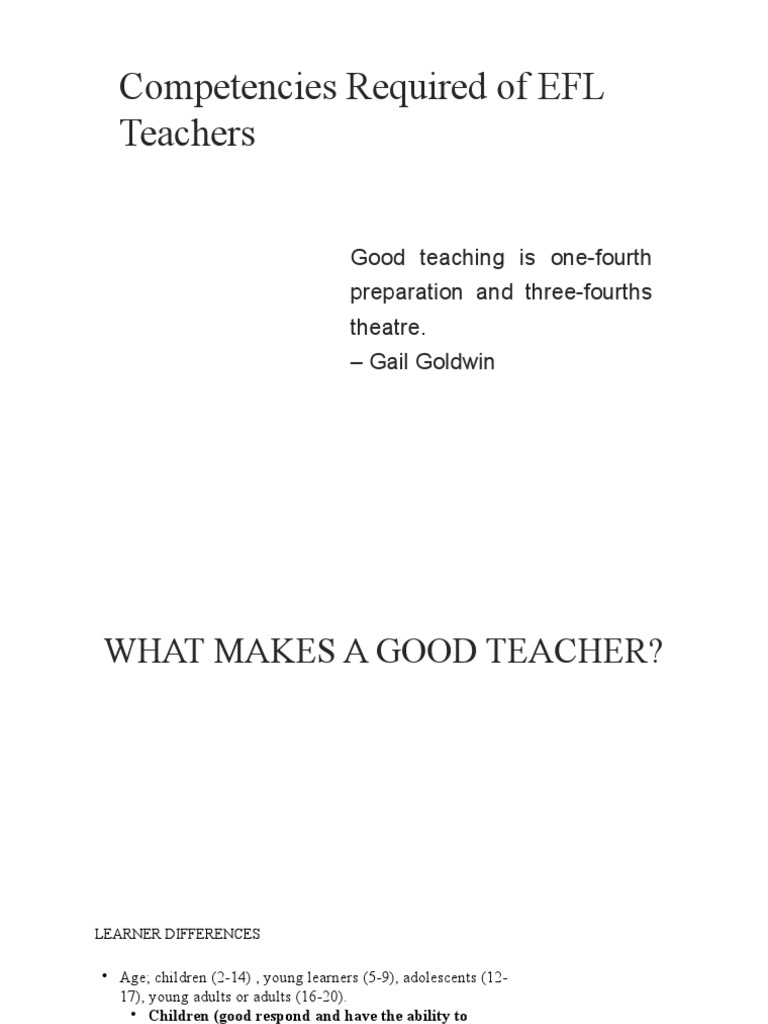 Essential Competencies for EFL Teachers | PDF | Teachers | Classroom