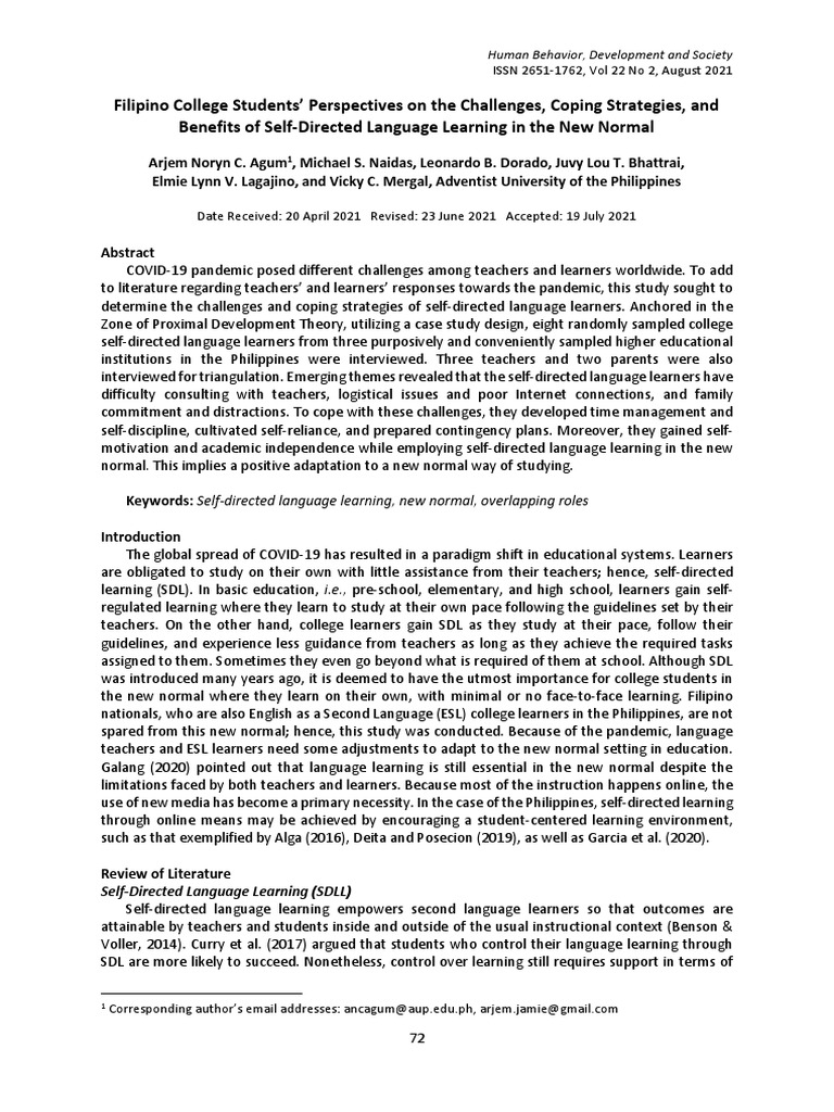 Filipino College Students' Perspectives On The Challenges, Coping ...