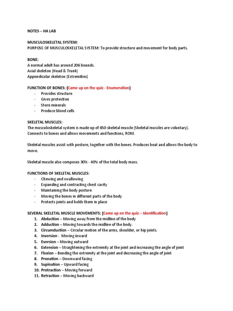 Notes Ha Lab | PDF | Anatomical Terms Of Motion | Spinal Cord