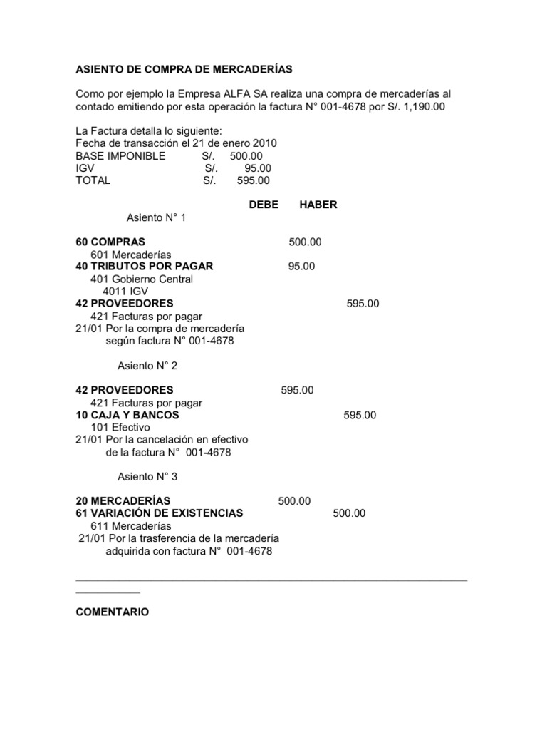 Asiento de Compra de Mercaderías | PDF