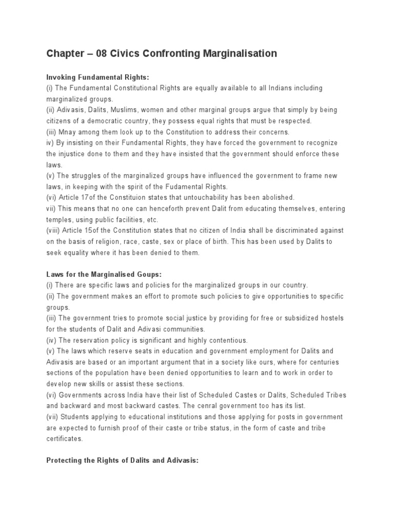 Fundamental Rights for Marginalized Groups | PDF | Dalit | Social Exclusion