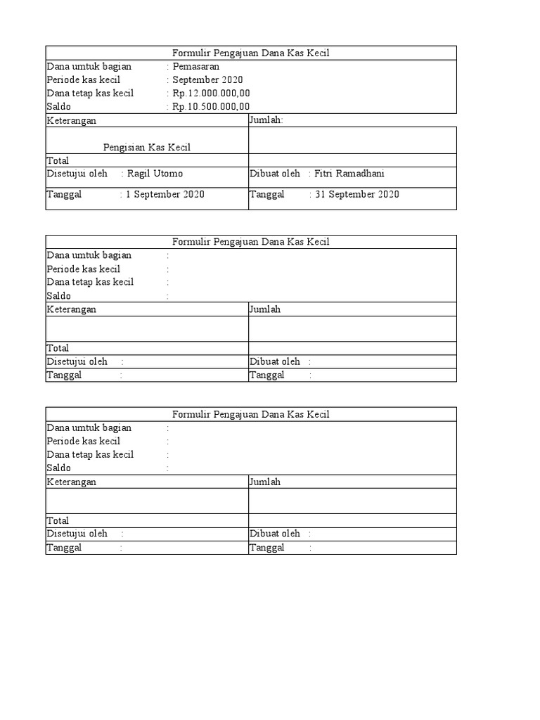 Formulir Pengajuan Pengisian Kas Kecil | PDF