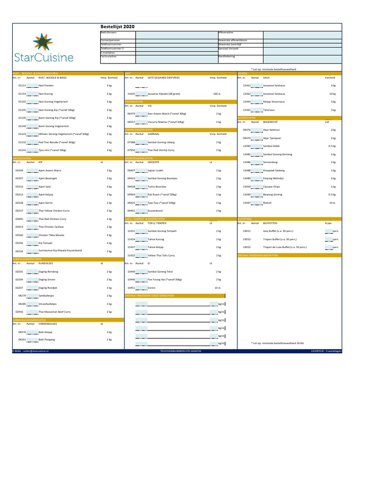 StarCuisine Bestellijst 2021 | PDF