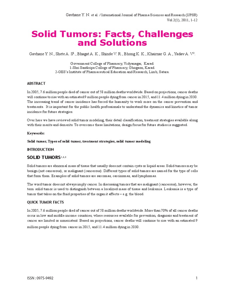 Solid Tumors: Facts, Challenges and Solutions | PDF | Chemotherapy | Cancer