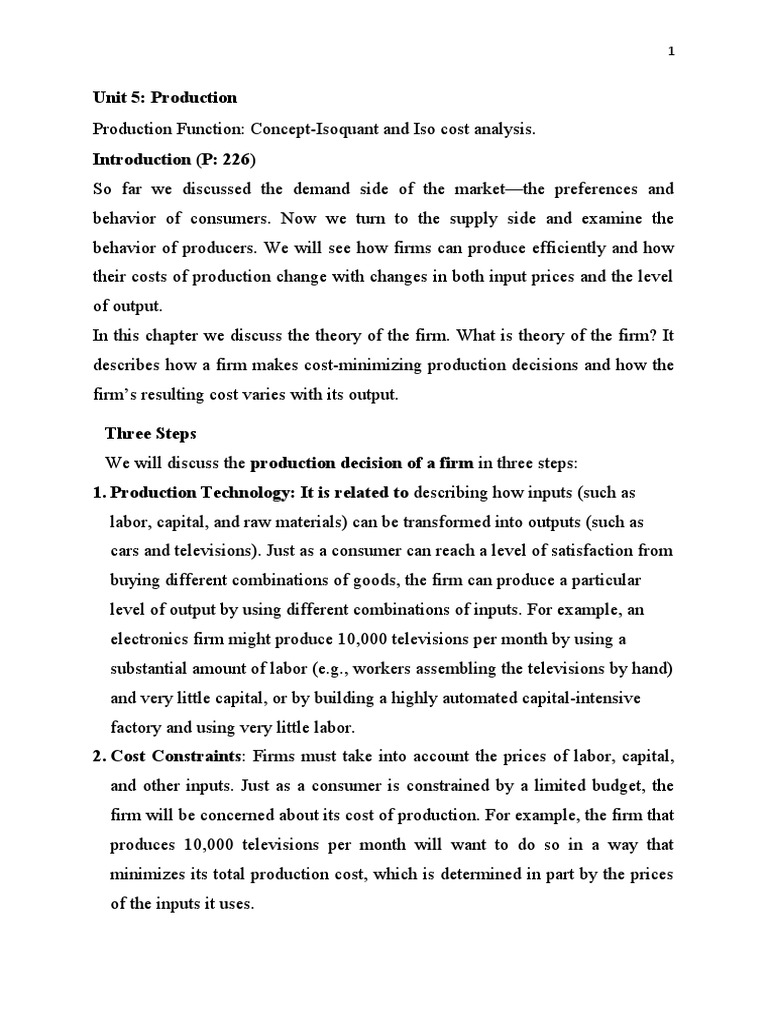 Unit 5 Production | PDF | Production Function | Labour Economics
