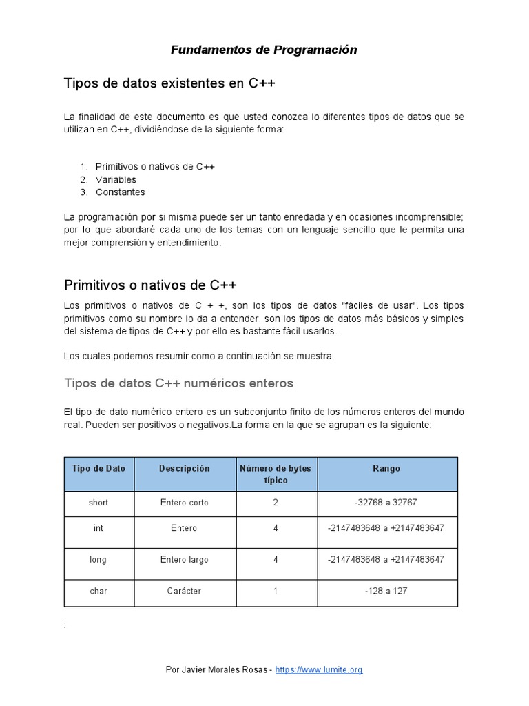 Tipos de Datos en C++ | PDF | Tipo de datos | C