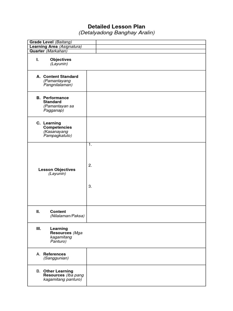 (Detalyadong Banghay Aralin) : Detailed Lesson Plan | PDF